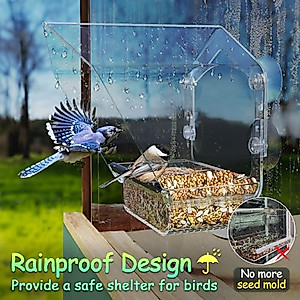 Ermete Window Bird Feeder with Strong Suction Cups, Large View Clear Bird Feeder Window, Adjustable Size Bird Window Feeder with Bird Seed Tray, Rain Proof Window Bird Feeders for Outside (S2)
