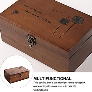 Cabilock Wood Sewing Storage Basket Knitting Crochet Embroidery Art Supplies Organizer Household Travel Sewing Repair Accessories Box for DIY Beginner Camper Without Accessories