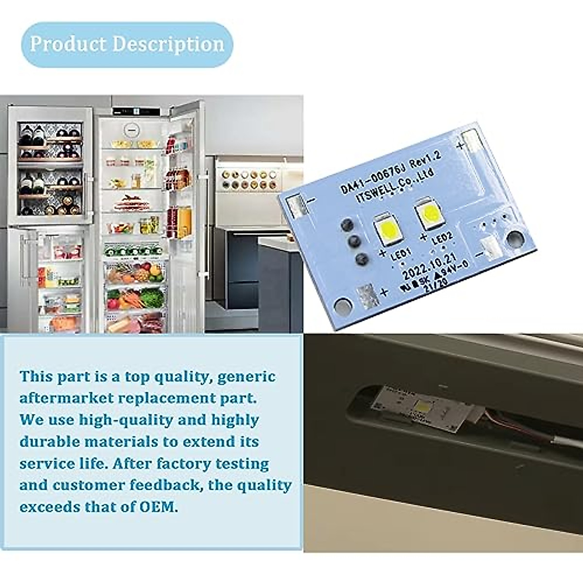 Follde DA41-00676J Refrigerator LED Light Board, Compatible for Samsung Refrigerator LED Light, Samsung Refrigerator LED Light Module Replacement AP6000168 PS11732779 EAP11732779