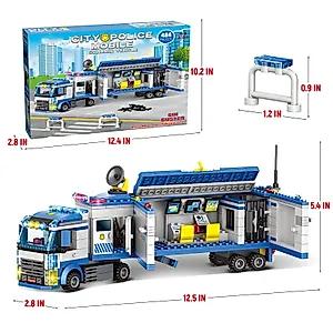 City Police Mobile Command Center Truck Building Blocks, Mobile Police Unit with Prison , Cop Cars STEM Construction Toy Kit , Birthday Xmas Gifts for Kids, Boys, and Girls Ages 6+ (484 Pieces)