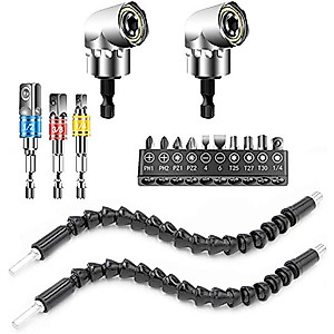 Drill Bit Holder, Flexible Drill Bit Extension with Screw,105°Right Angle Drill Adapter, 1/4 3/8 1/2" Universal Socket Adapter Set, Flexible Shaf Set Hand Tools Set (8PCS)