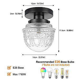 DSMJFU Black Semi Flush Mount Ceiling Light, Small Hallway Light Fixture, Vintage Close to Ceiling Light Fixture for Bathroom, Entryway, Foyer, Closet
