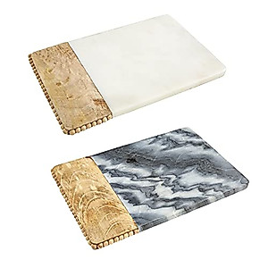 Mud Pie Beaded Wood & Marble Cutting Board, White, 8" x 12"