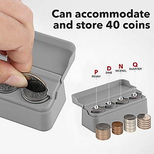 SINGARO Coin Holder for Car, Coin Change Organizer Compatible with Coins of Different Sizes, Dash-Mounted Holder Suitable for Most Cars, Trucks(Gray)