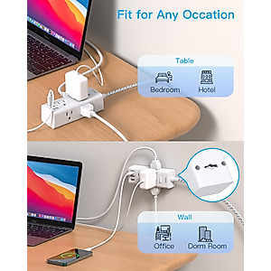 Power Strip Surge Protector - 6 Widely Outlets with 3 USB Ports (1 USB C), 3-Side Outlet Extender Strip with 5 Ft Extension Cord, Flat Plug, Wall Mount, Small Power Strip for Travel Office Dorm Home