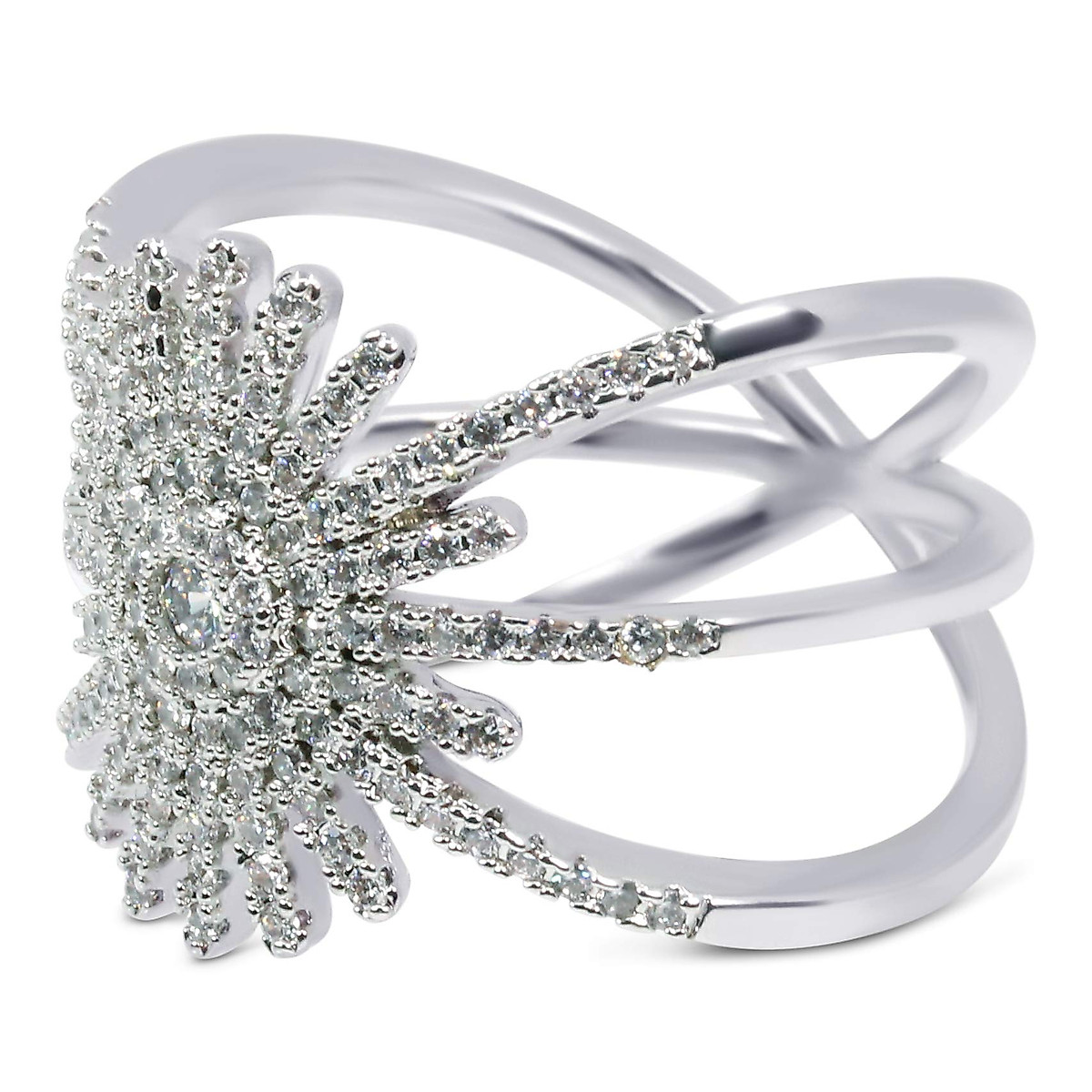 Savlano 18K White Gold Plated Cubic Zirconia Starburst Ring for Women (9)