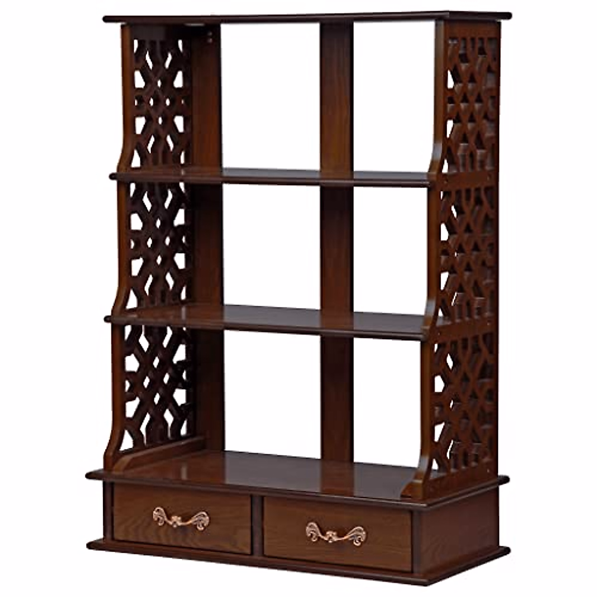 Design Toscano Chinese Chippendale-Style Triple Shelf Hardwood Curio, 33 Inch, walnut Finish