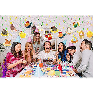 24 Pcs Chicken Hanging Swirls Chicken Farm Ceiling Swirls Decorations Chicken Birthday Party Supplies for Chick Birthday Baby Shower Decorations Chicken Party Decorations