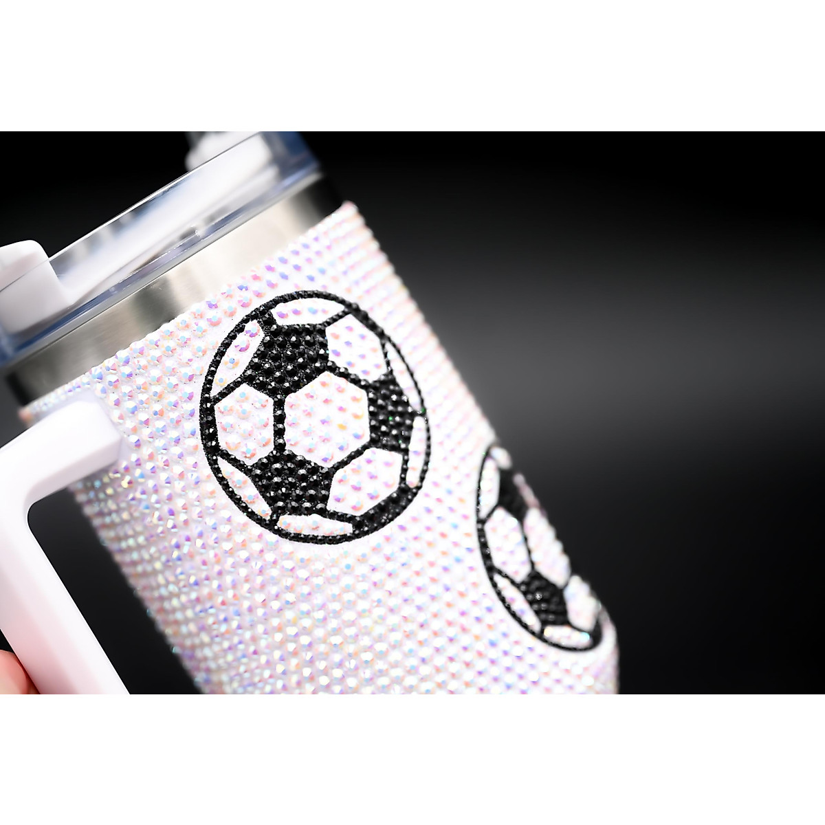 SEM LIFE 40 Oz Rhinestone Bling Tumbler with Handle and Straw (SOCCER), Stainless Steel and Double Wall Insulated