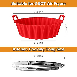 2-Pack Silicone Air Fryer Liner, 8inch Reusable Air Fryer Basket Food Safe Air Fryers Oven Accessories Easy Cleaning Air fryers Silicone Pot Round for 3 to 5 QT Air Fryer with Kitchen Cooking Tong
