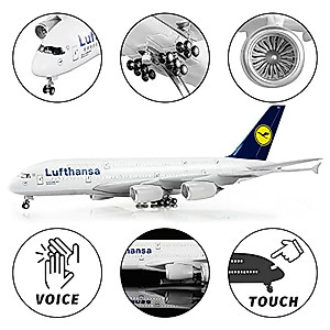 Lose Fun Park 1:160 Scale Large Model Airplane Lufthansa 380 Plane Models Diecast Airplanes with LED Light for Collection or Gift