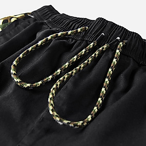 Slim Shorts for Men Mens Linen Shorts Classic-Fit Camo Drawstring Elastic Waist Cargo Shorts Outdoor Multi Pocket Shorts 7" Inseam 7 Inch Inseam Shorts Men Black 2X