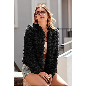 PRETTYGARDEN Womens 2024 Winter Coats Fashion Faux Fur Long Sleeve Fleece Shaggy Lightweight Fall Cropped Jacket Outerwear (Black,Medium)