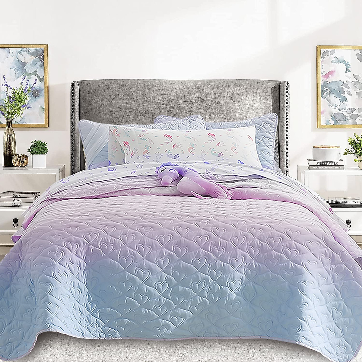 SCHNAUZER HOME Quilt Set King Size 3 Piece, Bailey Pattern Printed Bedding Coverlet Set, Lightweight Soft Reversible Bedspread Sets for All Season (1 Quilt & 2 Pillow Shams)