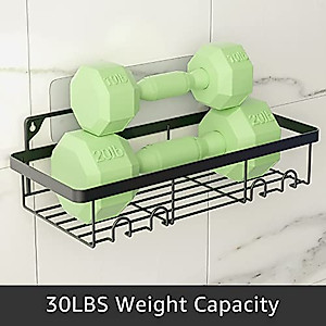 Upiyan 5-Pack Adhesive Shower Caddy Basket Bathroom Organizer Shelves Storage No Drilling Traceless Black Stainless Steel Soap Holder Rustproof Kitchen,Bedroom Coat Rack Wall Mount Need Drilling