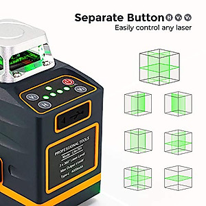 CIGMAN Laser Level Self Leveling 3x360° 3D Green Cross Line for Construction and Picture Hanging, Rechargeable battery, Remote Controller, Magnetic Rotating Stand Included