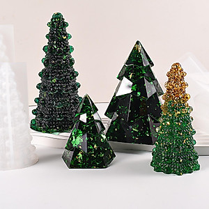 Xidmold 4pcs Christmas Tree Resin Molds, 3D Christmas Tree Silicone Mold for Fondant, Candle, Soap, Bath Bomb, Plaster, Epoxy Resin, Xmas Crafts