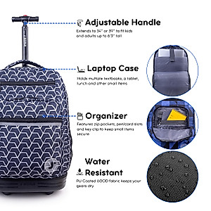 J World New York Sundance Rolling Backpack Girl Boy Roller Bookbag, Black and White, 20 X 13 X 9 (H X W X D)