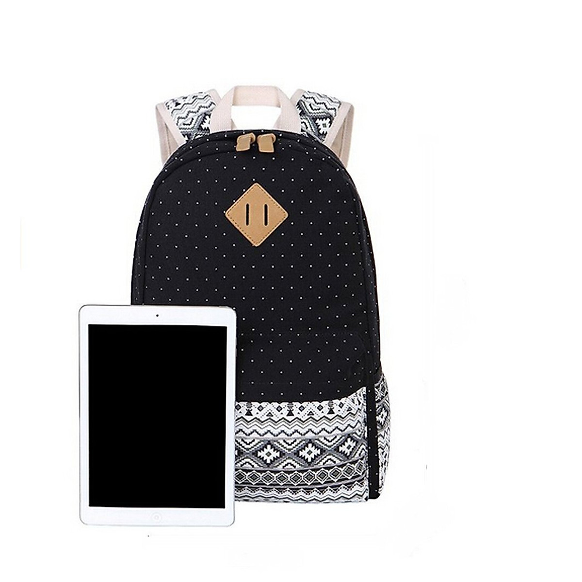 Canvas Dot Backpack Cute Lightweight Teen Girls Backpacks School Shoulder Bags Backpack 4pcs