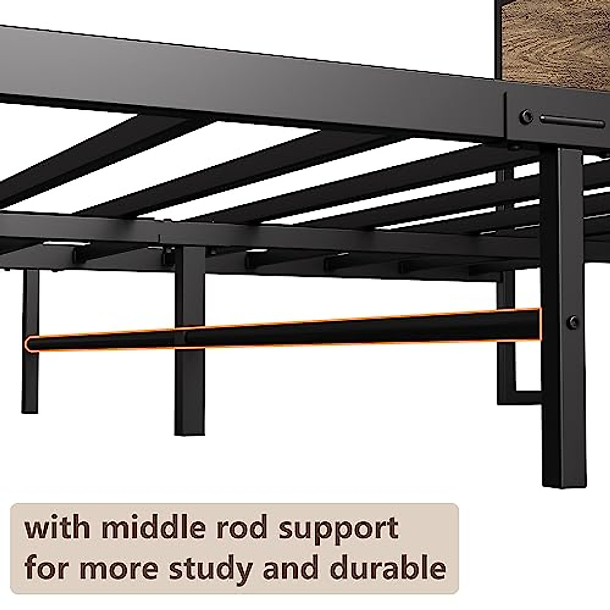 IRONCK King Size Bed Frame, Bookcase Headboard with Charging Station, Platform Storage Bed, Solid and Stable, Noise Free, No Box Spring Needed, Rustic Maple