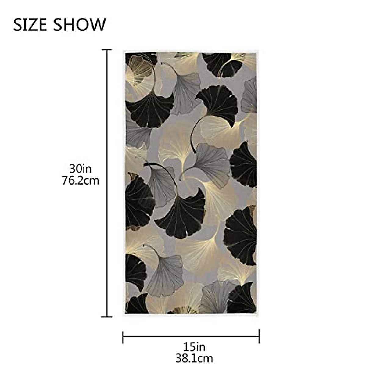 KOCOART Luxury Gold Ginkgo Bath Hand Towels Black Silver Kitchen Dish Towels Soft Quality Premium Washcloths Guest Fingertip Towel Decor for Bathroom Spa Gym Sport 16x30 in