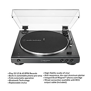 Audio-Technica AT-LP60XBT Bluetooth Stereo Turntable (Black) Bundle with 3' Powered Bluetooth Studio Monitors - Pair (2 Items)