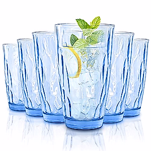 CREATIVELAND Highball Glass Tumbler Light Blue Set of 6, for Water,Cocktail,Juice,Beer,Iced Coffee,Clear Blue Glassware for Bar Kitchen,Thick & Heavy Glass Drinking Glasses with Heavy Base 16oz/450ML