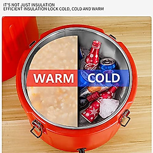 Insulated Soup Pan Carrier Portable Commercial Hot -Cold Hot Box Food Warmer Large Insulation Barrel Cooler Carrier 15Qt 18/8 Stainless Steel Lining with Dust Cover (Red, 13Qt)