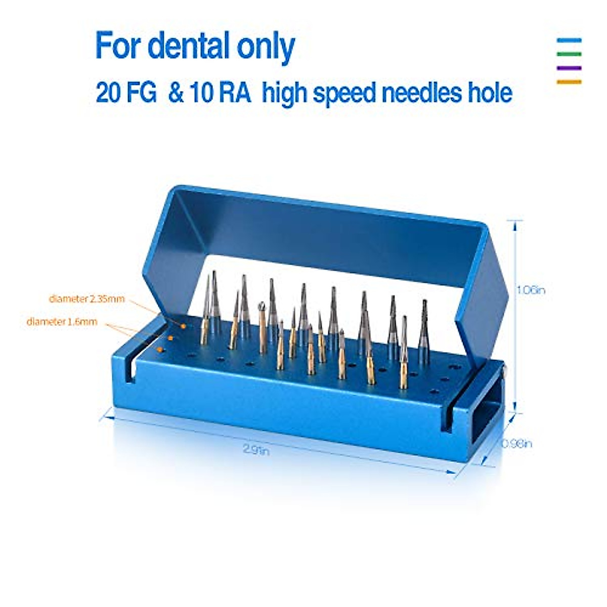 4 Pcs 30 Holes Dental Burs Holder Block Case Opening Box Dental Lab Aluminum Bur Case Organizer