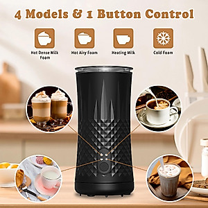 VRORFUN Electric Milk Frother and Steamer, 4-in-1 Automatic Milk Frother and Warmer Heater, Hot and Cold Milk Foam Maker for Coffee, Latte, Cappuccino Silent Operation, Black