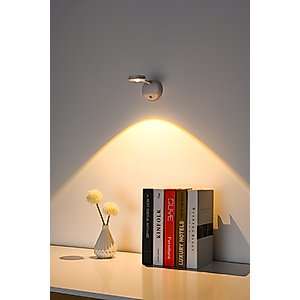 GARTO Spotlight Battery Operated, Motion Sensor Picture Light LED Cat-Eye Bulb Wall Sconce, Stick on Display Accent Lighting Dimmable 360° Rotation Rechargeable for Paintings (White, 1Pack)