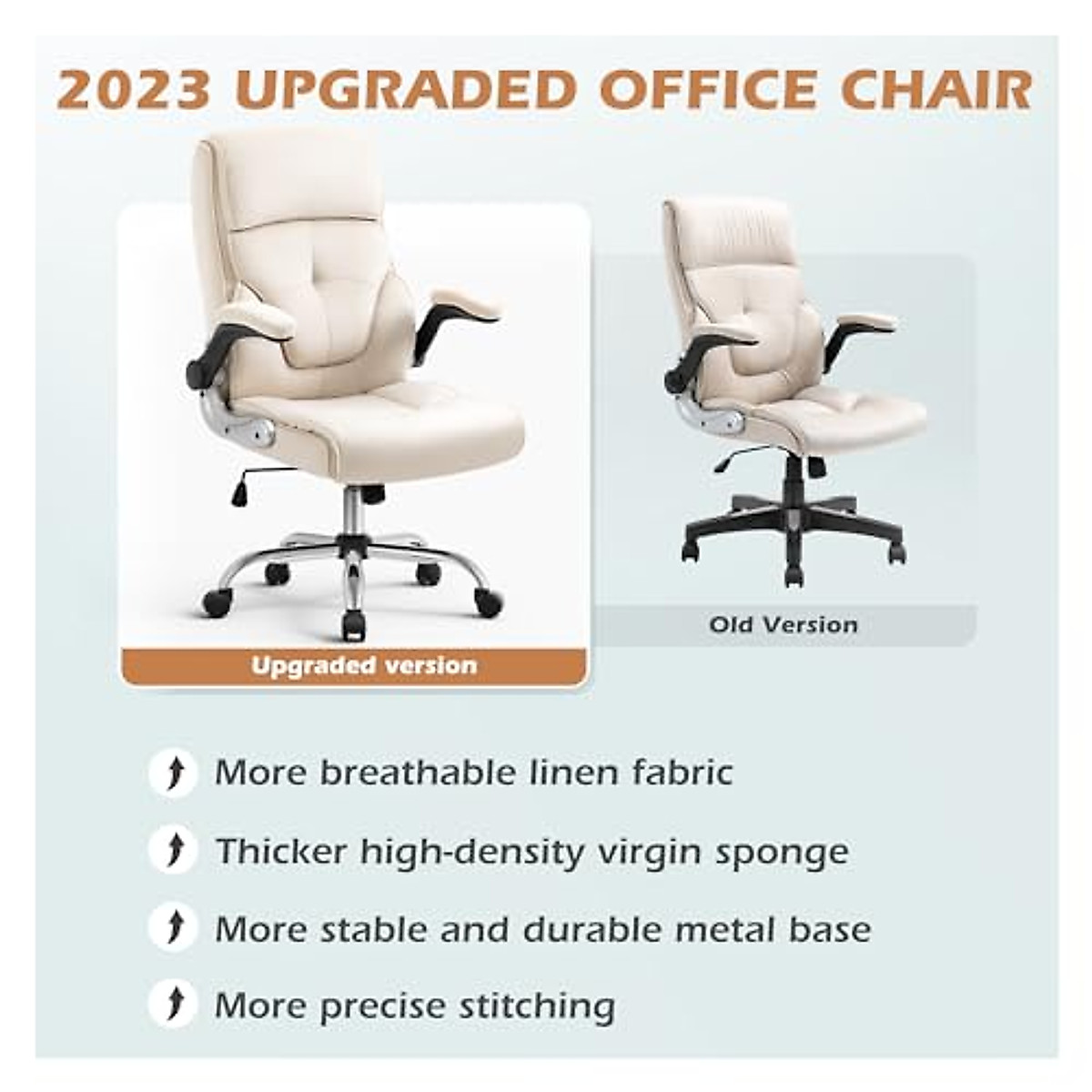 YAMASORO Ergonomic Executive Office Chair with Lumbar Support,Velvet Fabric Home Office Desk Chairs with Wheels, High Back Computer Chairs,Beige