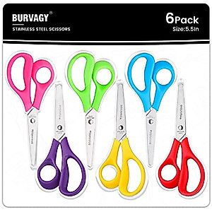 BURVAGY 6-pack Small Scissors,5.5"Multipurpose Scissors Bulk Ultra Sharp Shears for Office Home School Sewing Fabric Craft Supplies,Soft Comfort-Grip Right/Left Handles,Assorted Color…
