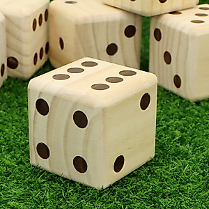 JOYIN 3.5 inch Giant Wood Yard Dice Large Dice Game Set with 6 Wooden Dice, 2 Double Sided Score Sheets, Dry Erase Marker, and a Durable Storage Bag, Good Yard Games for Kids and Adults