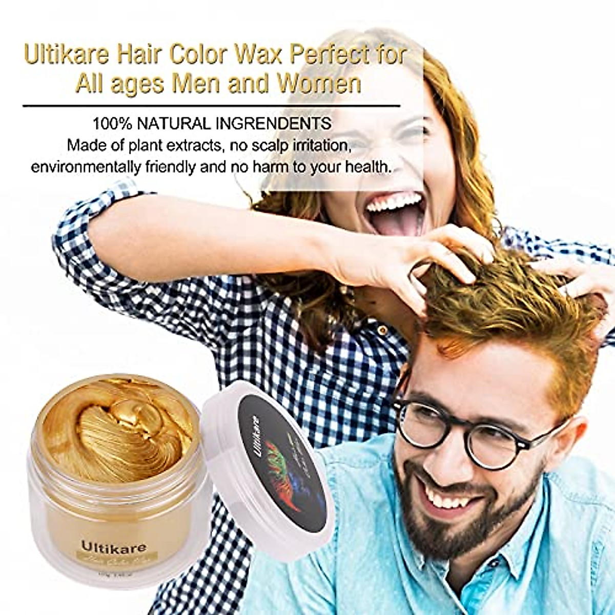Hair Color Wax Blonde, Ultikare Instant Hair Dye Cream Mud Washable Temporary Hair Dye Natural Hairstyle Color Pomade for Party, Cosplay, Halloween (Gold)