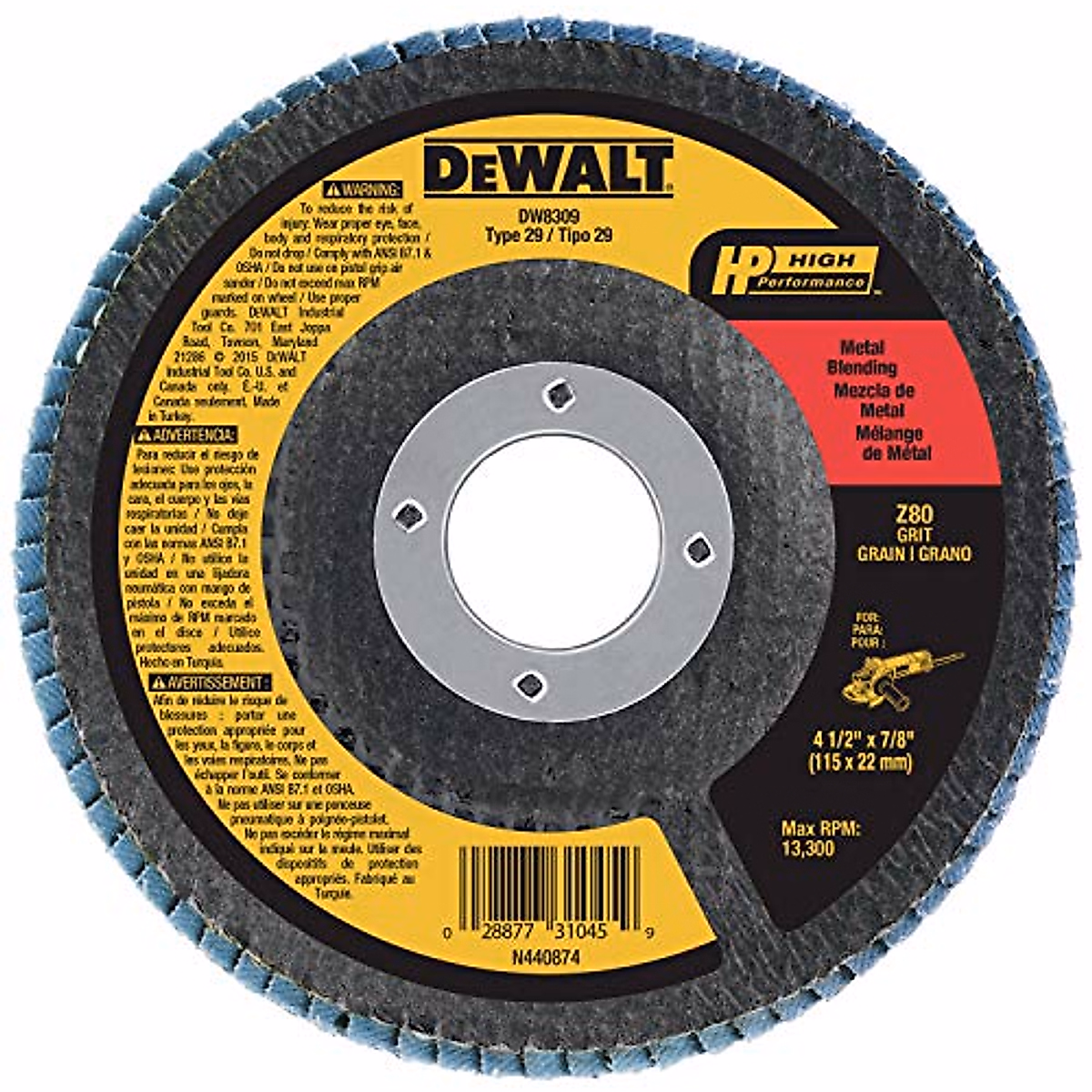 DEWALT Flap Disc, Zirconia, 4-1/2-Inch x 7/8-Inch, 80-Grit (DW8309)