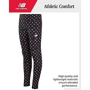 New Balance Girls' Active Leggings - 2 Pack Full Length Performance Yoga Pants (7-16), Size 14-16, Logo Grey/Black