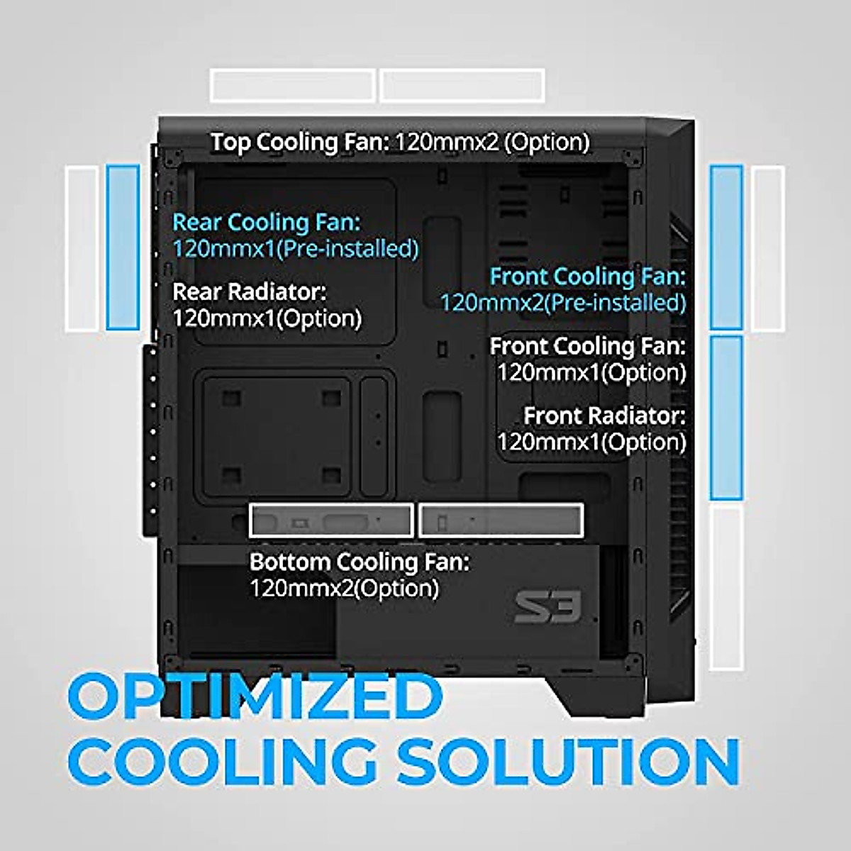 Zalman S3 TG ATX Mid-Tower PC Case, 3 x 120mm Fans Pre-Installed, Tinted Tempered Glass Side Panel, USB 3.0, Black