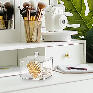 Hiceeden 9 Pieces Square Hair Accessories Organizer with Lid, Stackable Acrylic Bathroom Containers Cotton Ball Pad Qtip Holder, Clear Hair Tie Organizer Storage for Girls Bow Headband Jewelry