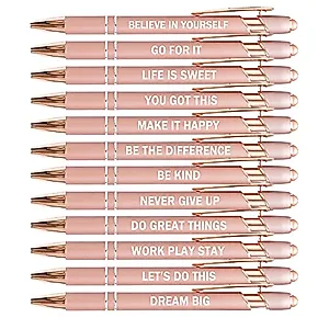 PASISIBICK 12 Pieces Rose Gold Inspirational Motivational Quotes Snarky Screen Touch Stylus Ballpoint Pens, Office Encouraging Scriptures, Black Ink (Rose Gold,Motivational)
