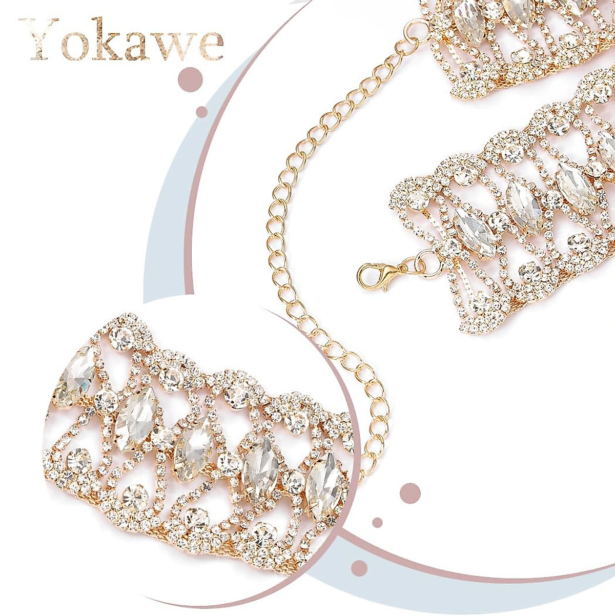 Yokawe Crystal Choker Necklace Gold Statement Necklace Sparkly Rhinestone Choker Sexy Wide Collar Party Rave Neck Jewelry Accessories for Women