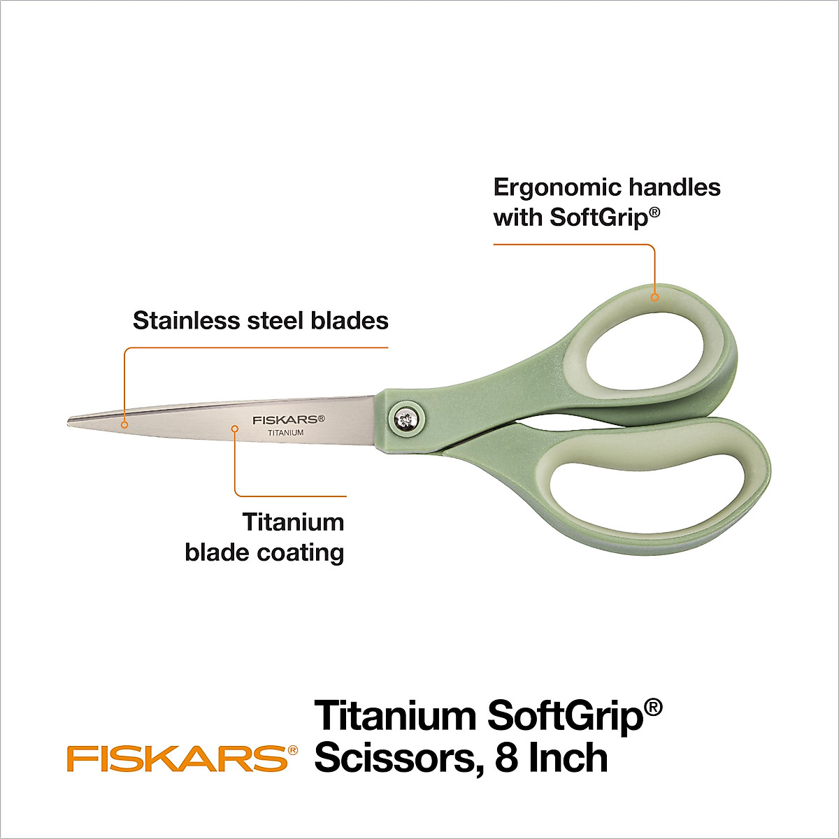 Fiskars Crafts Purpose Titanium Softgrip Fiskars Scissors, 3 Pack, Blue/Pink/Green