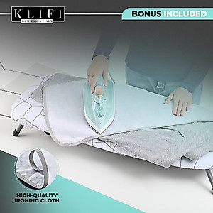 KLIFI Small Ironing Board Hanger Wall Mount Table Top Iron Board with Adjustable Legs Foldable with Built-in Iron Rest, Ironing Cloth Compact and Lightweight - Grey