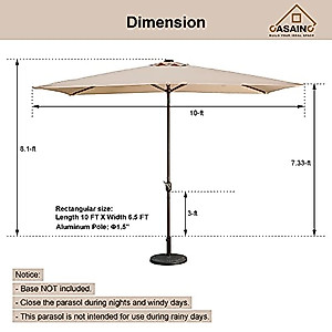 CASAINC 6.5 X10 FT Solar LED Rectangular Patio Umbrella Market Table Umbrella Outdoor Aluminium Umbrella with Push Button Tilt and Crank for Garden Lawn Deck Backyard Pool-Beige