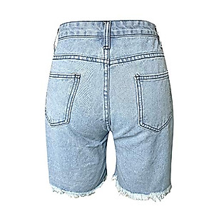 GDJGTA Women Jeans Shorts Pants Overalls Pants Stretch-Free Slim Hole Distressed Casual Fit Hot Pants Light Blue