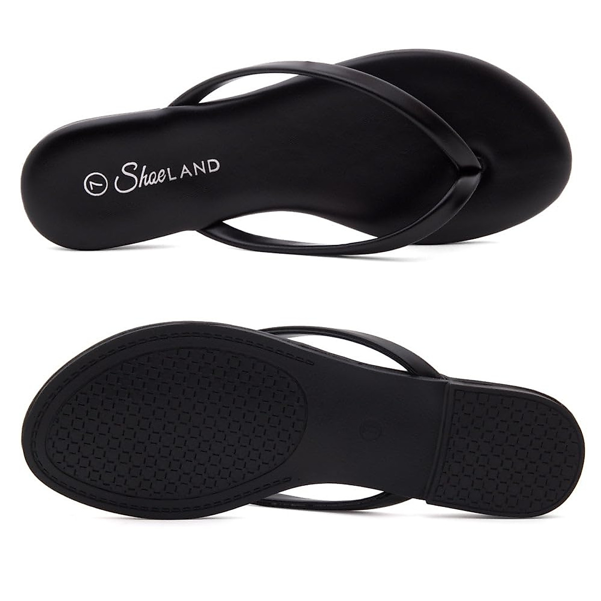 Shoe Land Falema Women's Flip Flops, Casual Thong Sandals, Slip-On Slides, Lightweight Casual Flat Sandals with Cushioned Footbed for Walking, Daily Wear, and Shopping,Black, Size 8.0