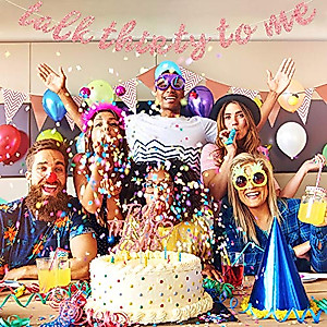 Talk Thirty to Me Banner Happy 30th Birthday Anniversary Banner and Cake Topper Triangle Flag Banner for Men Women 30th Birthday Party, Pre-Strung (Pink)