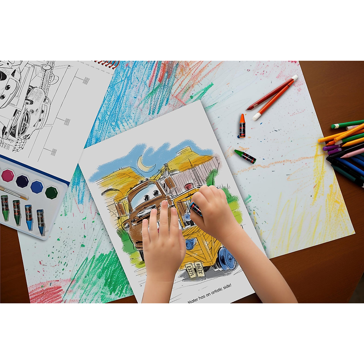 Disney / Pixar Cars Deluxe Poster Paint & Color - Coloring Book for kids, 80 illustrations, 10 watercolor paints, 12 crayons, 1 paint brush