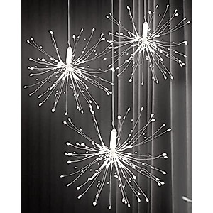 4 Pack Firework Lights 150 Led Copper Wire Starburst String Lights 8 Modes Battery Operated Fairy Lights with Remote Hanging Christmas Lights for Party Patio Wedding Waterproof Decoration (White)
