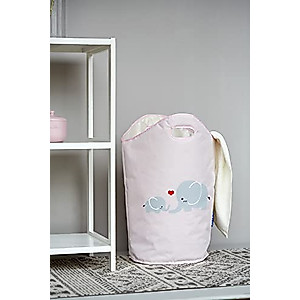 WENKO Kids Laundry Hamper, Baby Hamper for Nursery, Baby Basket for Dirty Clothes, Elephant Nursery Hamper, Toy Basket with Handles, Pink Laundry Bin, 15.7 x 20.5 x 7.9 inch